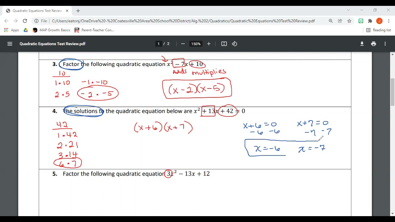 Quadratics Unit Test Review