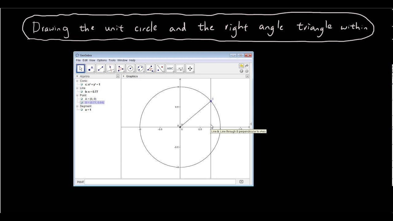 Trigonometry lesson 8 - Unit circle construction in Geogebra