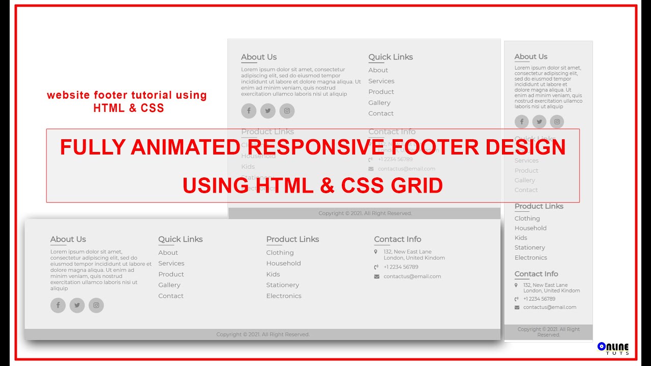 Fully Animated Responsive Footer Design Using Html & CSS Grid|2021 HTML & CSS
