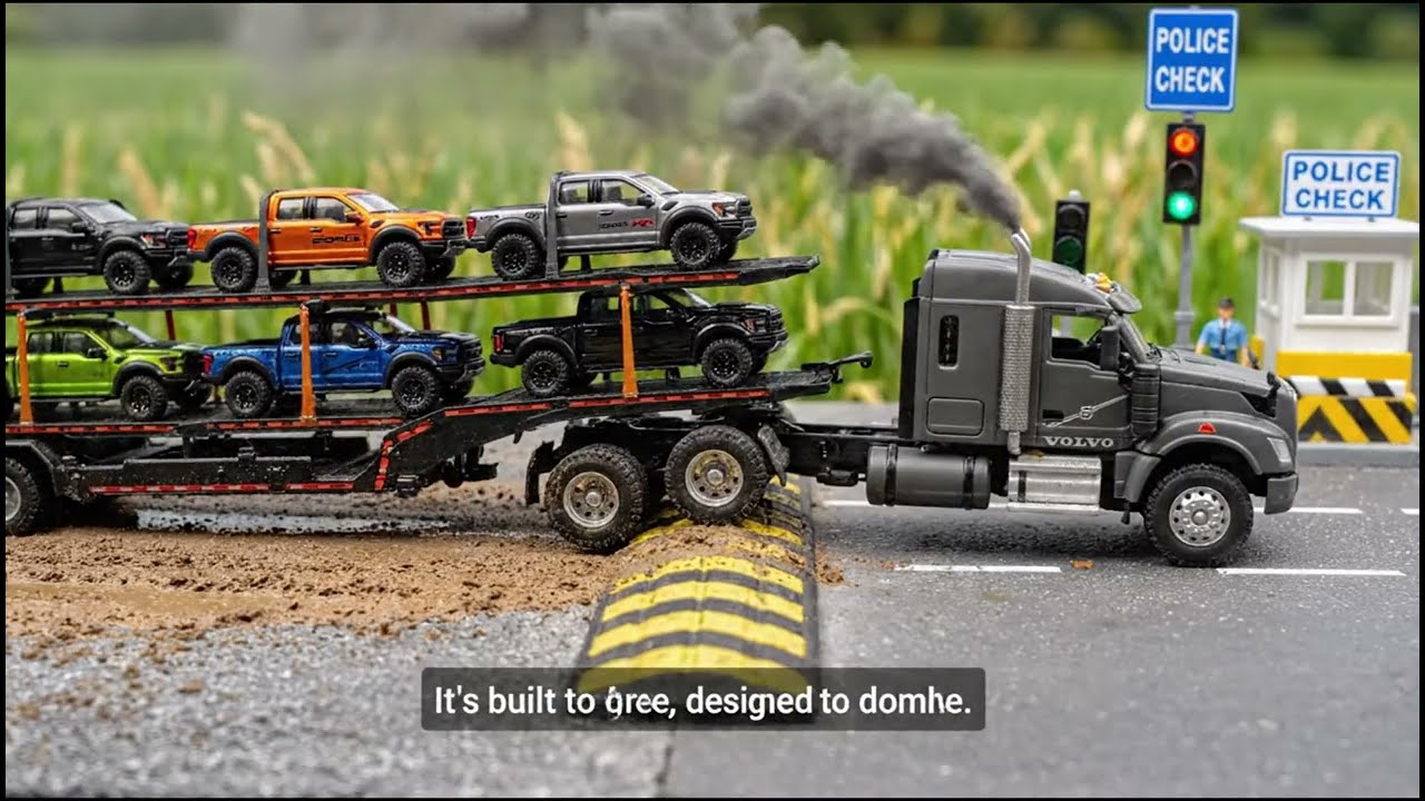 Cars and speed bumps,Miniature cars and speed bumps,tractor trailers and speed bumps,182