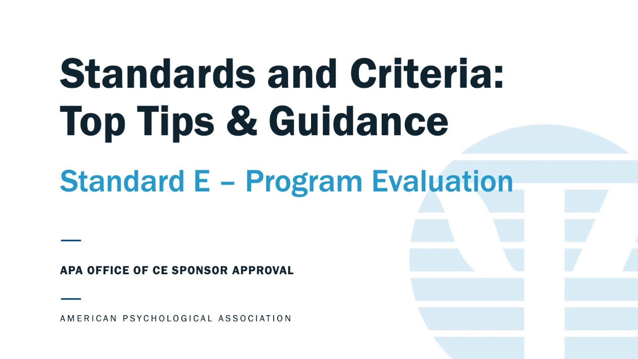 Standard E - Program Evaluation