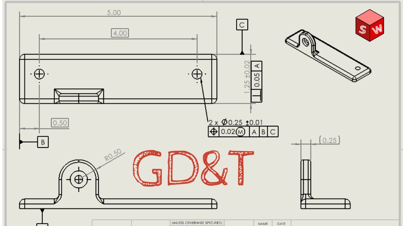 GD&T and Engineering Drawings | Solidworks Tutorial - Position Control, Basic Dimensions and More