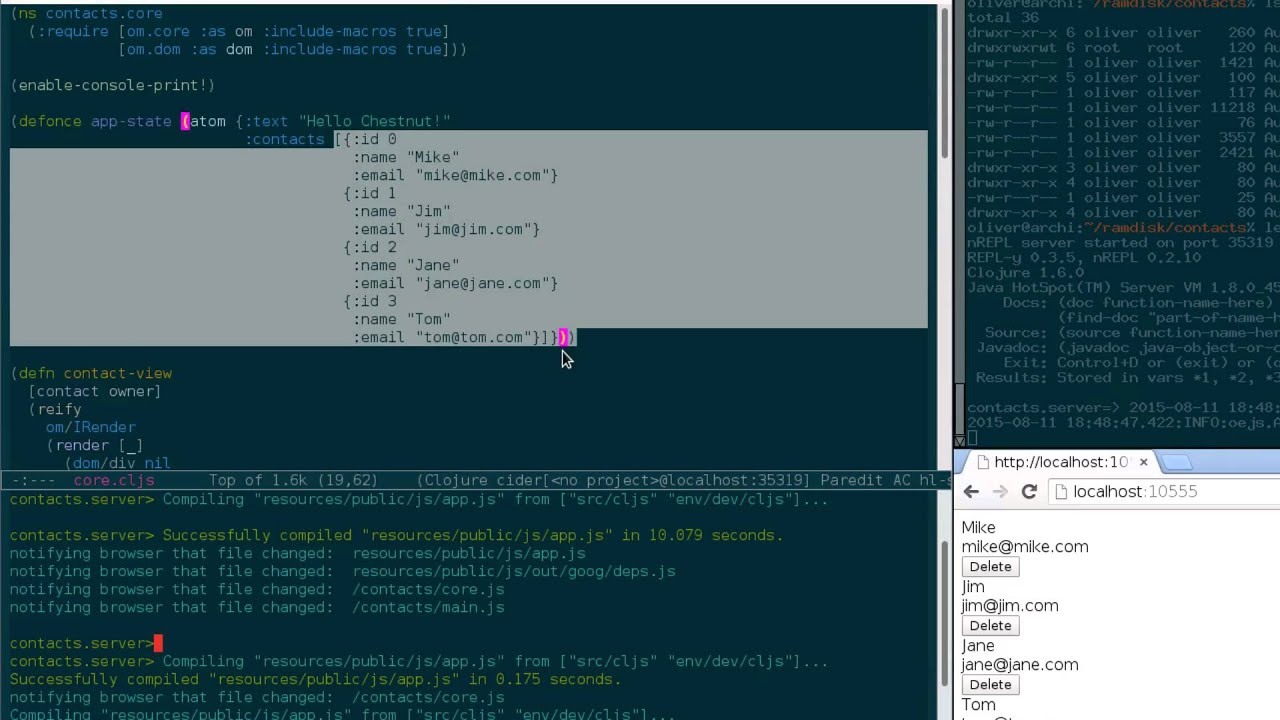 Reactive Web Applications in Clojure (Part 4.1: Building a Contacs app)