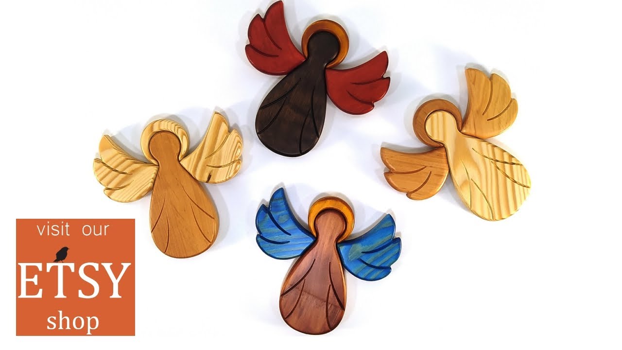 #Etsy #Woodworking #Handmade Angel in intarsia style. Perfect for home decor. Visit our Etsy shop.