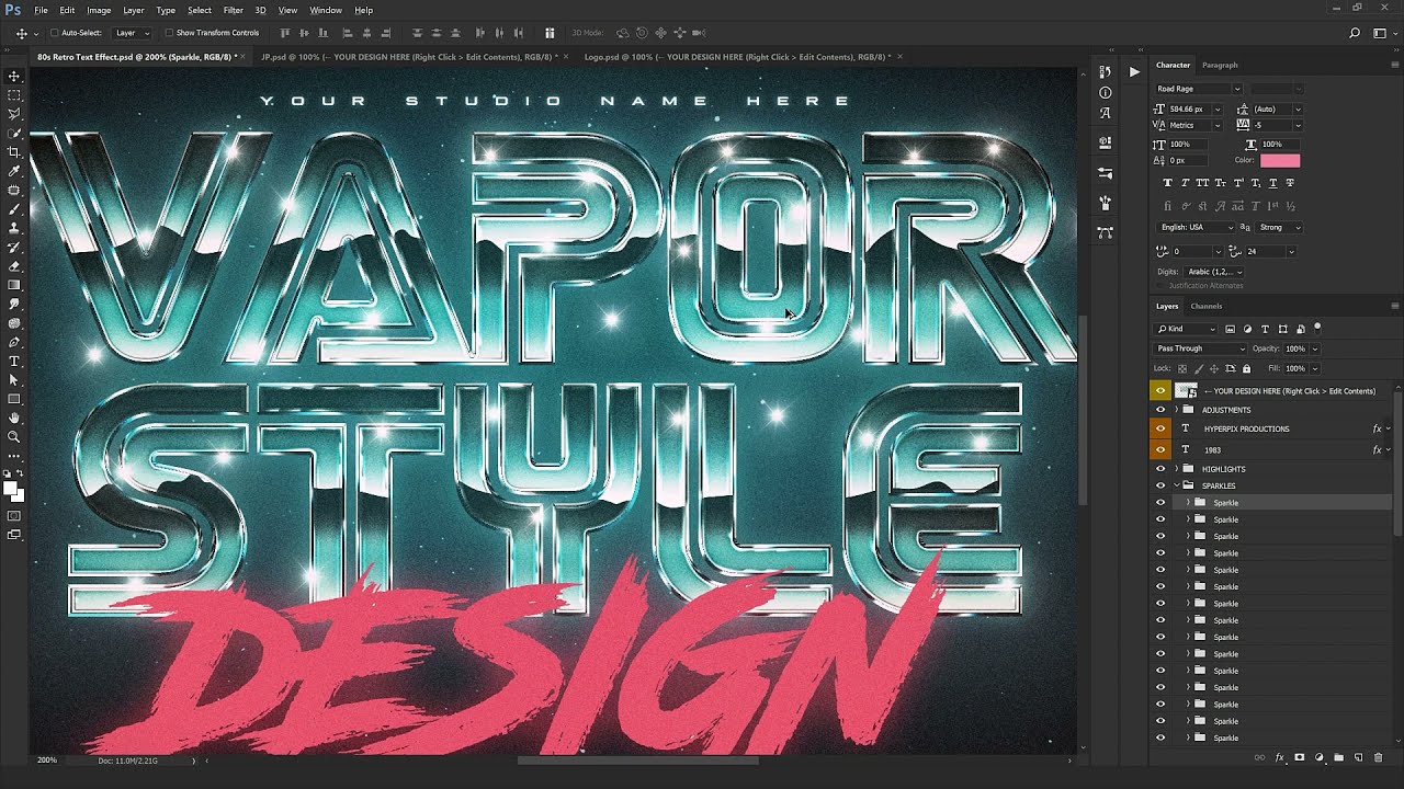 3D 80s Chrome Text Effect