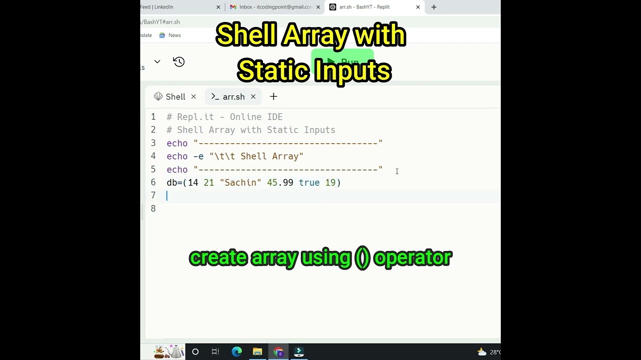 Shell Script to create Array with Static Inputs | Bash Script #shorts | Elangovan Tech Notes