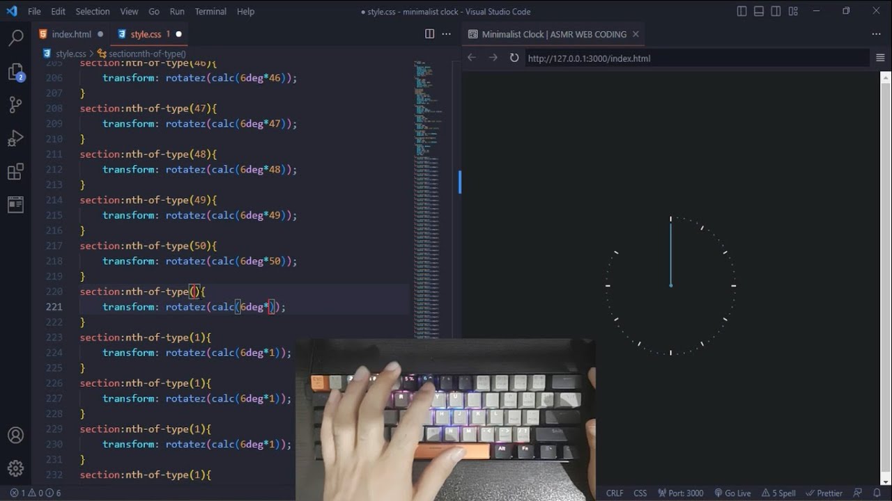 ASMR Programming - Minimal Clock Using Just HTML and CSS - No Talking