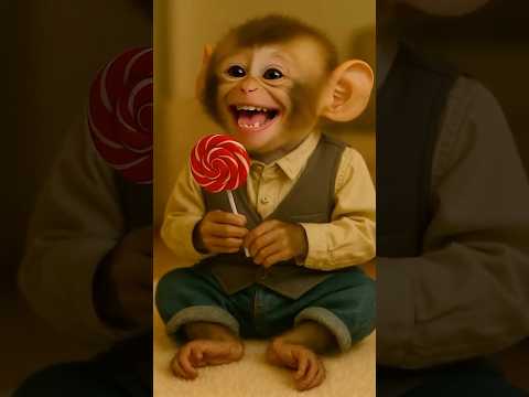 Monkey in a Vest Gets His First Lollipop 🍭😂 | Cutest Gentleman Ever #Shorts #viralshorts