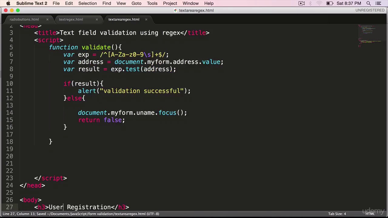 JavaScript Alpha Numeric Validation using Regular Expression