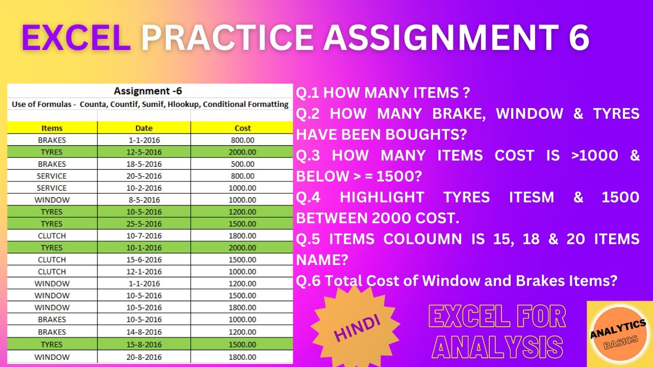 Excel Practice Assignment 6 | Excel Formula | Excel Basics Of Data Analysis |  #excelforbegginers