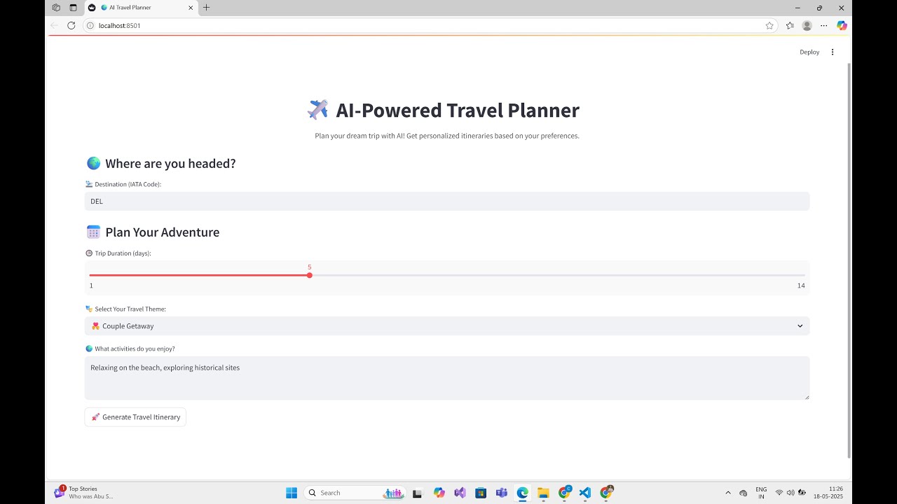 AI Travel Itinerary Planner Using CrewAI | Multi-Agent AI System Demo