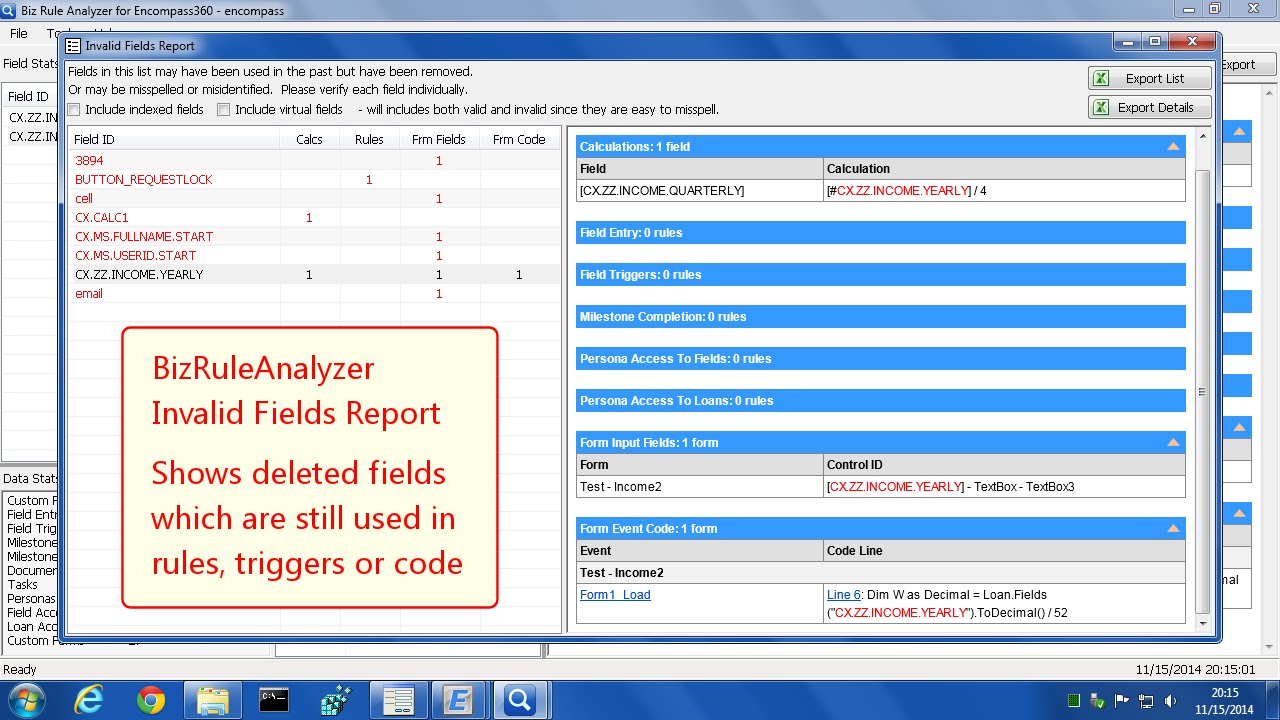 EncompDEV Biz Rule Analyzer for Encompass360 - Demo - Invalid Fields Report & Fixing Deleted Fields