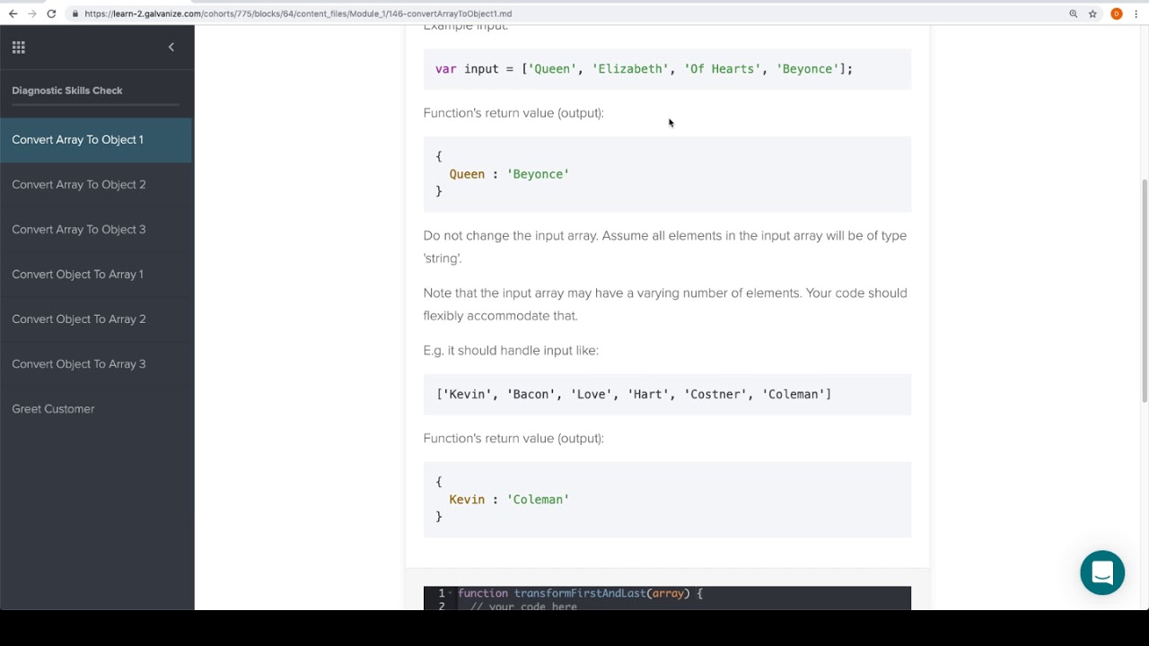 Module 1 - Diagnostic - Array To Object 1