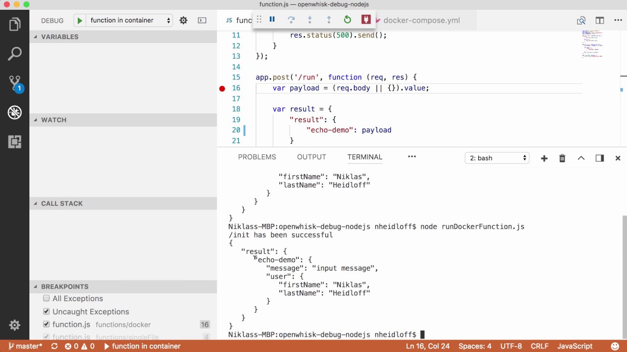 Debugging Apache OpenWhisk Functions with Visual Studio Code