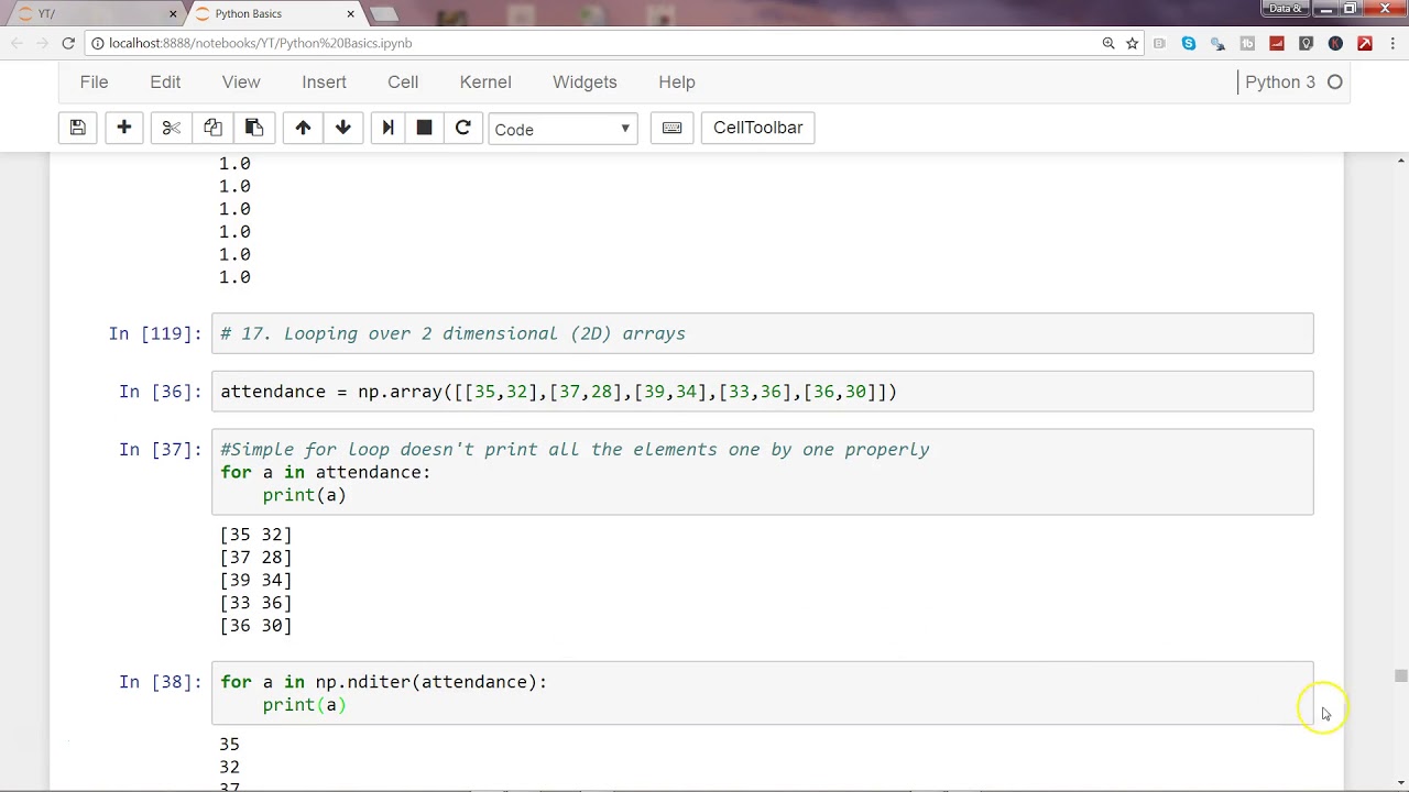 Python 3 Programming Tutorial 10 | Loops | for loop to Iterate over multi dimensional numpy array