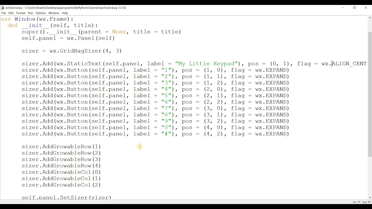 wxPython Layout Sizer: GridBagSizer Tutorial