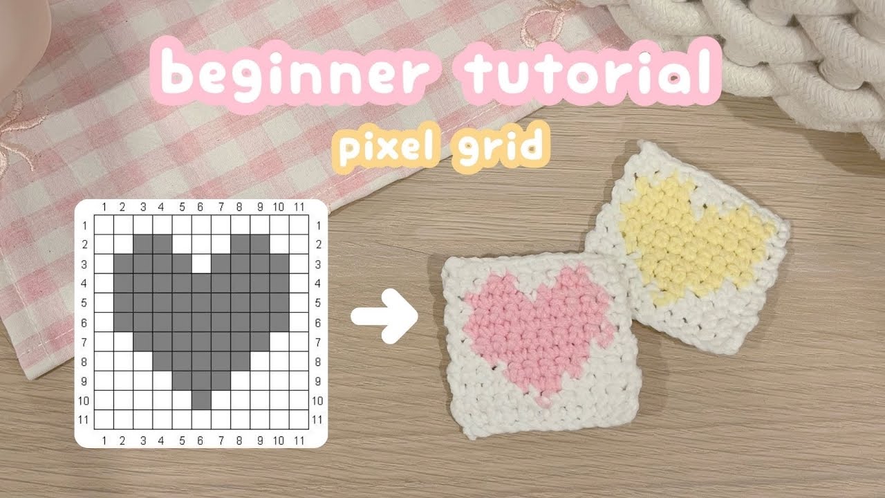 crochet pixel grid heart tutorial🧸💗crochet for beginner, how to crochet heart, granny square
