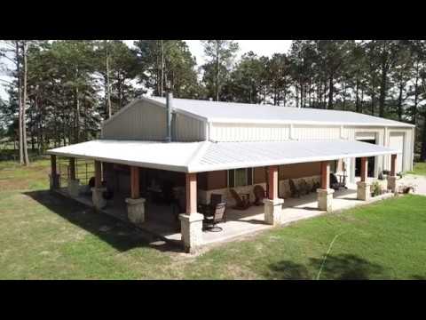 White/Tan/Galvalume Barndominium - Aerial Footage w/ Interior Photos