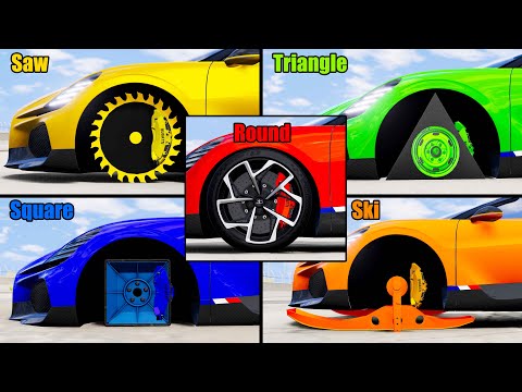 Round vs Saw vs Square  vs Triangle vs Ski Wheel - Beamng drive