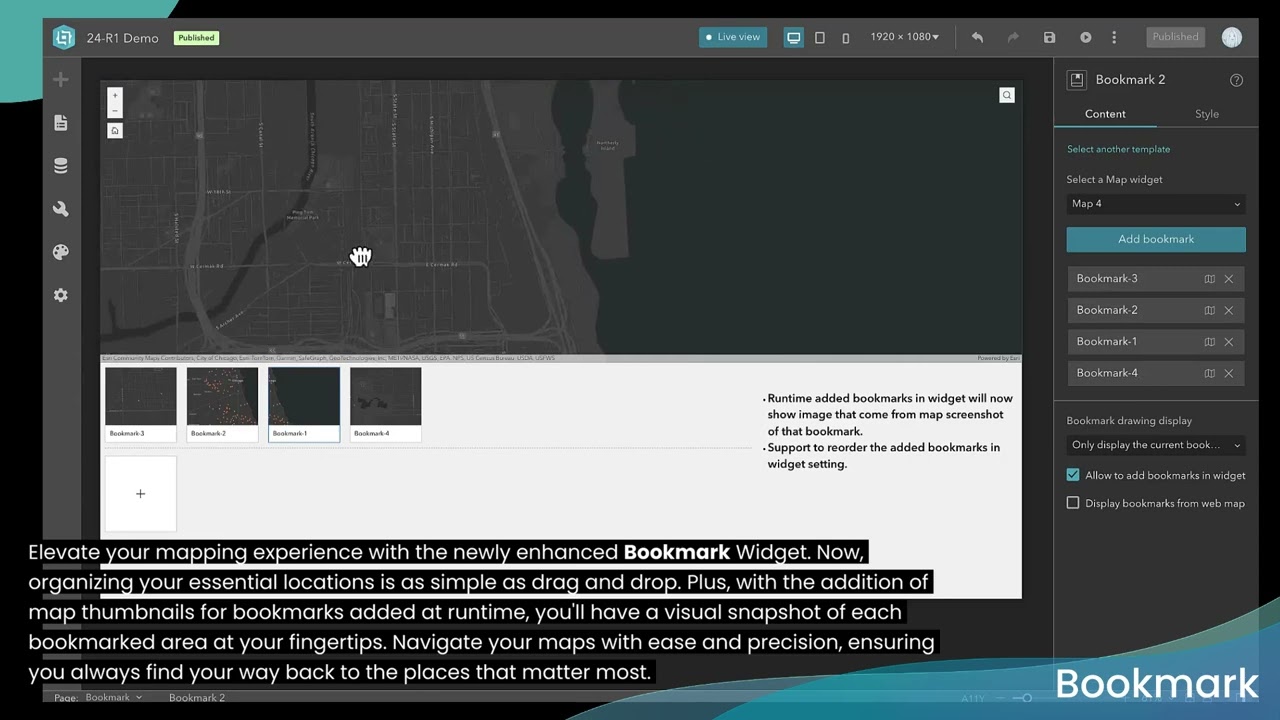 ArcGIS Experience Builder widgets: Analysis, Bookmark and Button