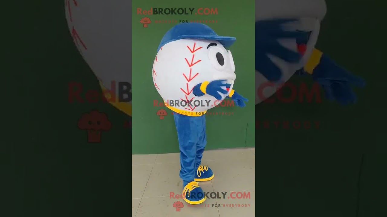 Very Cute Baseball Blue Character Mascot Costume with Yellow Stripes: Home Run Hijinks & Diamond