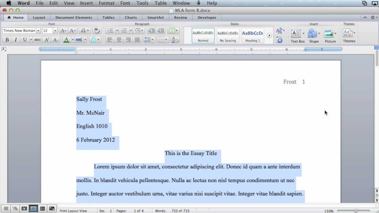 MLA formatting - Microsoft Word 2011 (Mac OS X)