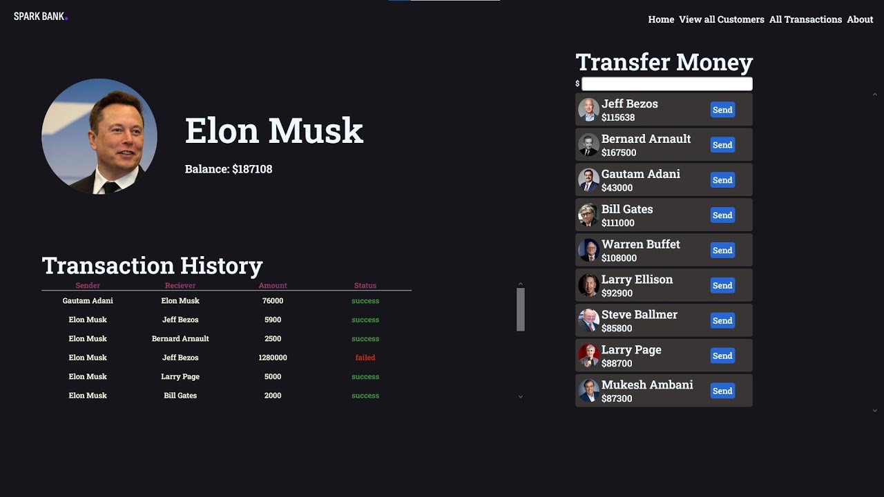 Banking website - Sparks Foundation - Source Code in description ( GitHub )