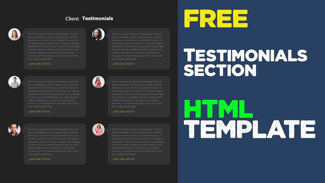 FREE Testimonials section HTML template + tutorial | Quick programming tutorial
