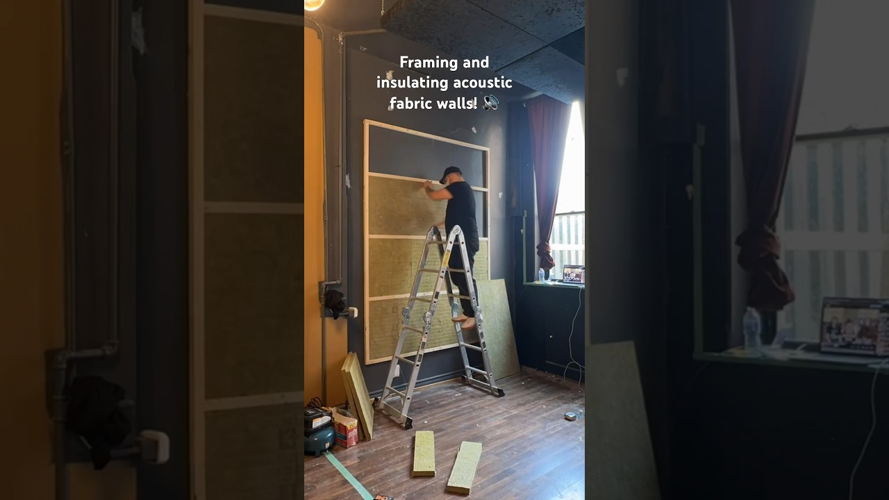 Building acoustic panel fabric walls for this downtown Toronto studio!