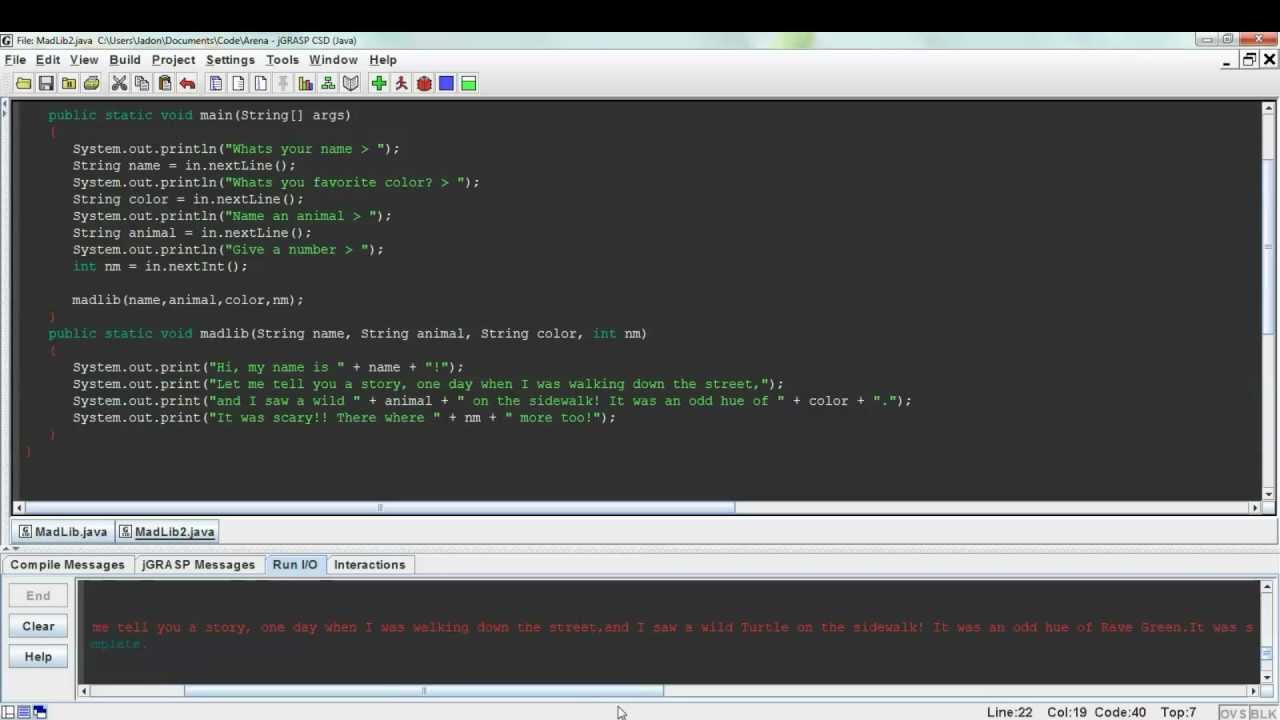 Java Tutorial #1 - Making a MadLib Part 2