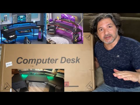 SEDETA 79" Gaming Desk, Computer Desk with 2 Fabric Drawers & LED Light, L Shaped
