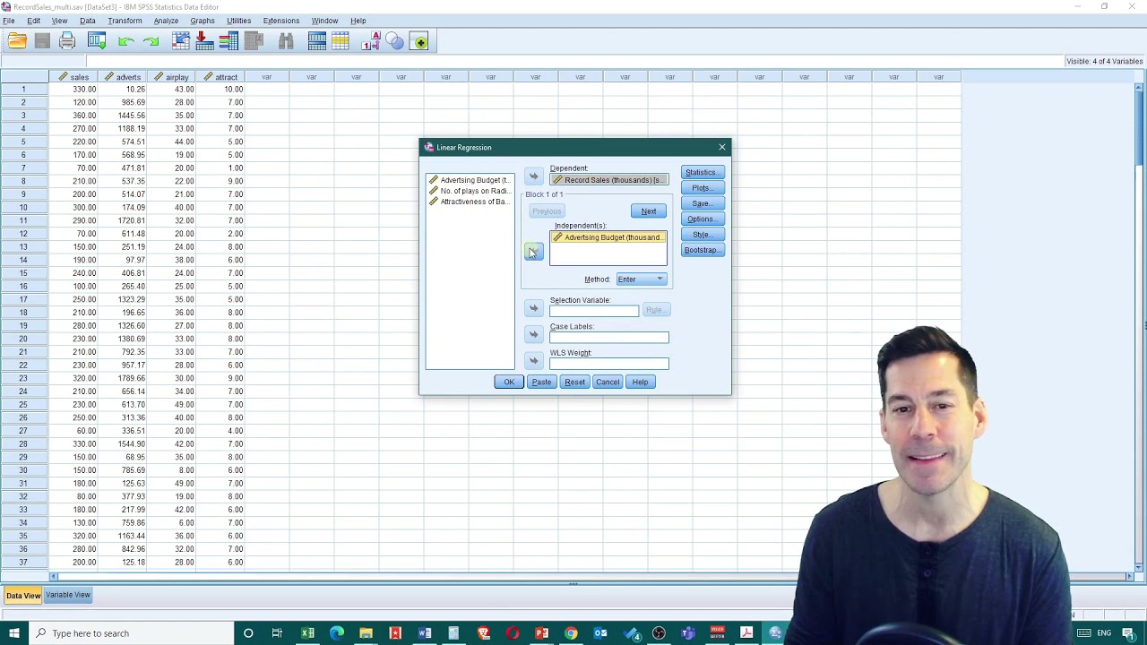 Stats Apps Tutorials: 14. Multiple regression in Excel, SPSS, JASP,  and R
