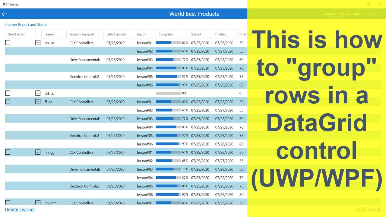 This is how to group rows in a DataGrid control (UWP/WPF)