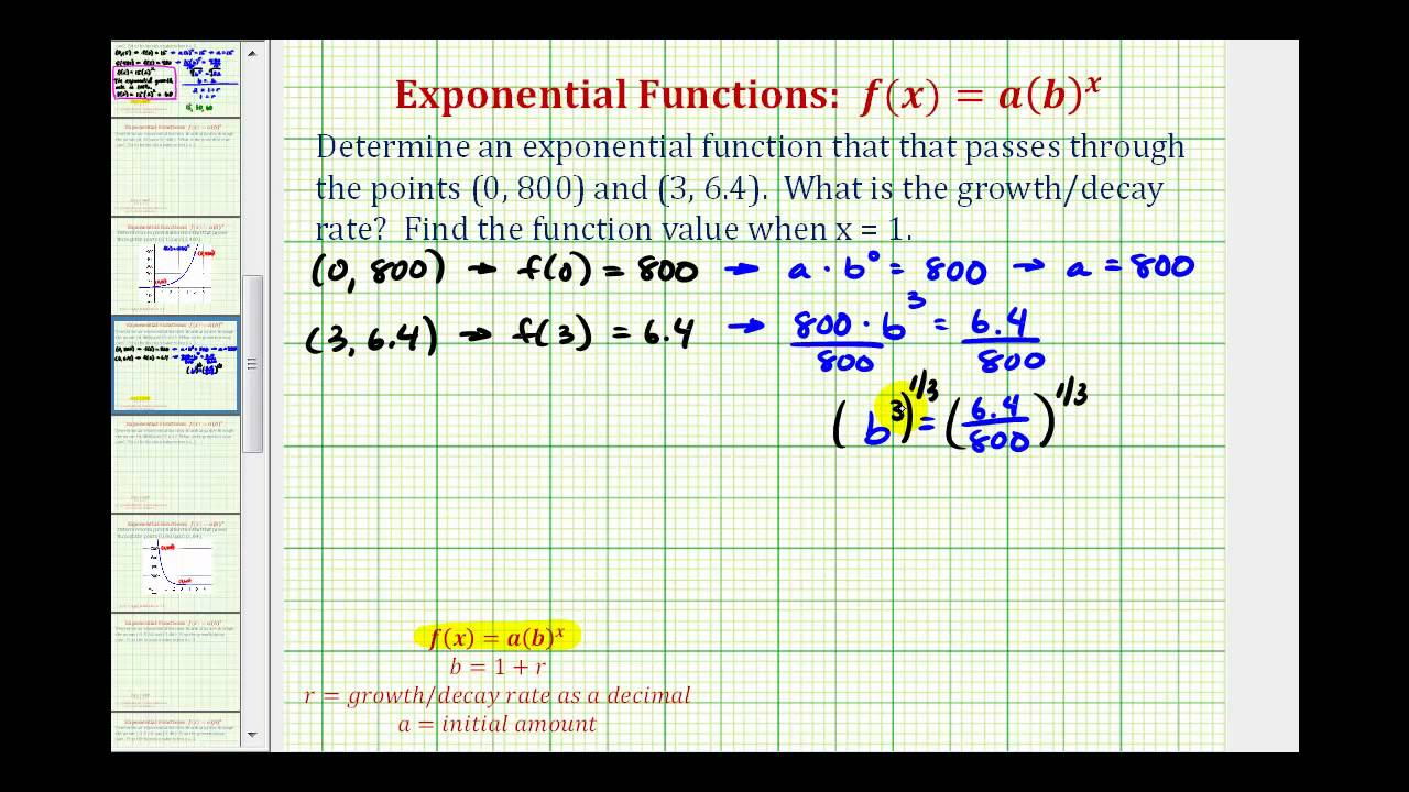Ex:  Find an Exponential Decay Function Given Two Points - Initial Value Given