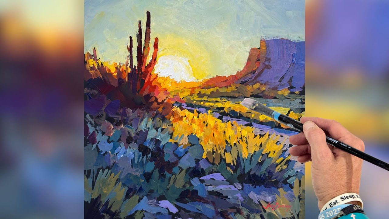 Painting Saguaros & Desert Glow | LIVE Paint-Along | Acrylic Landscape