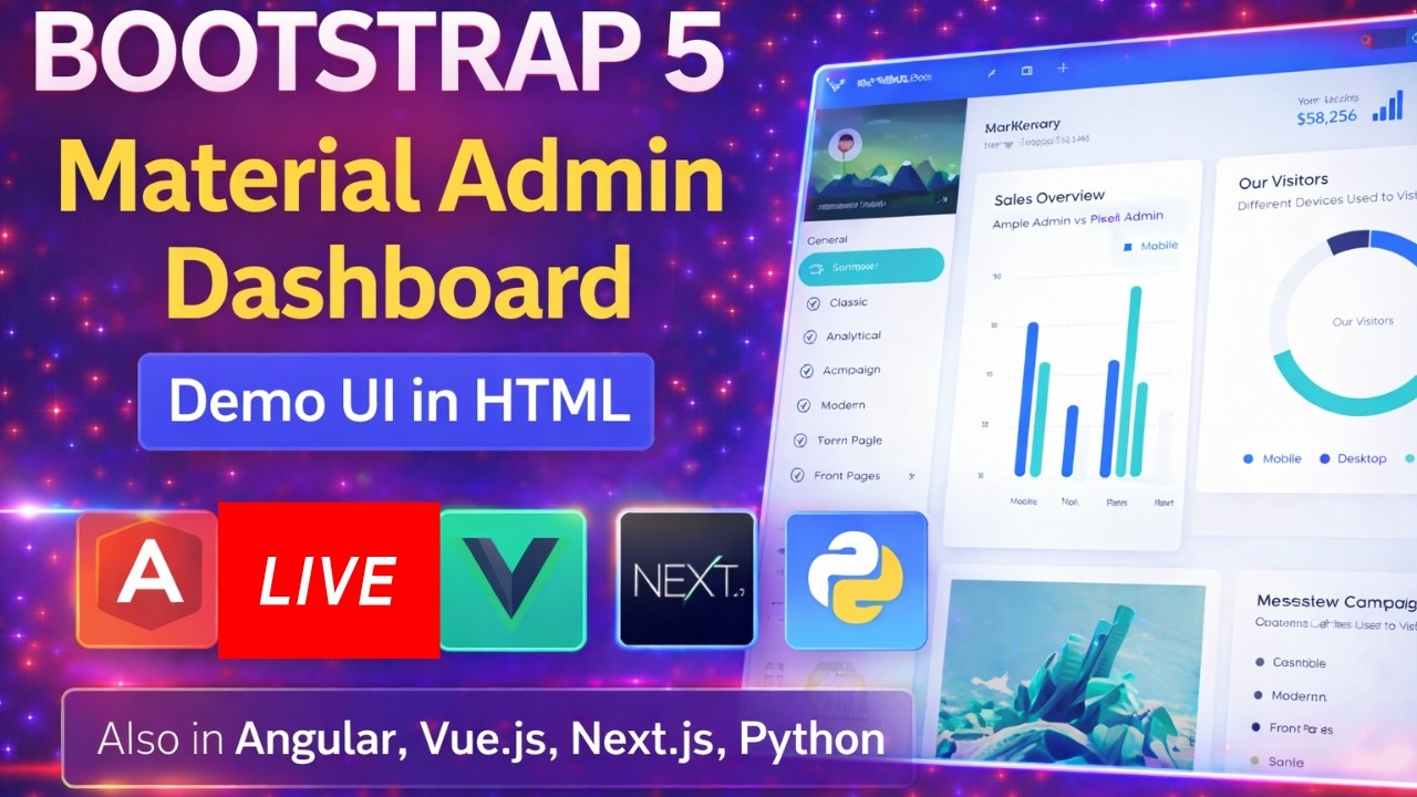Bootstrap 5 Material Admin Dashboard Template | HTML + Angular + Vue.js + Next.js + Python