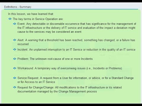 ITIL Part4 Service Operation and Definitions Event Alert Incident Problem Change and Service Request