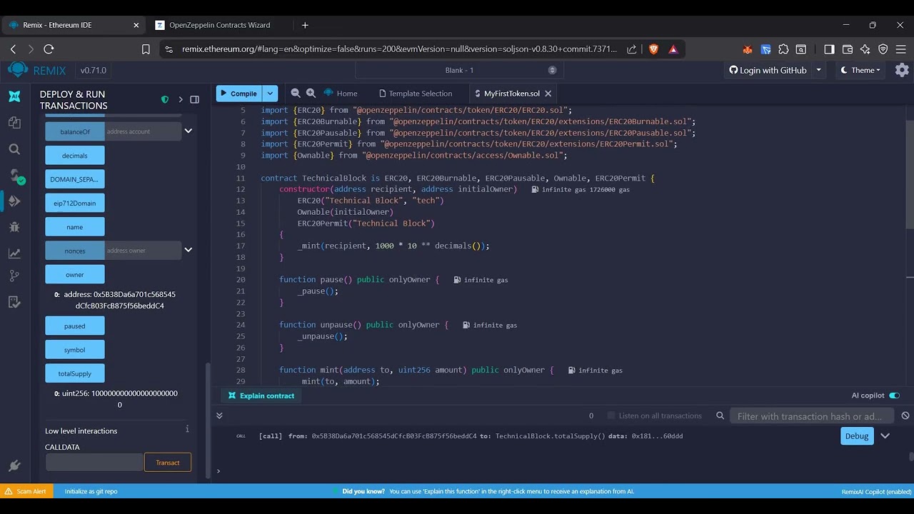 Create an ERC-20 Token and deploy on Remix
