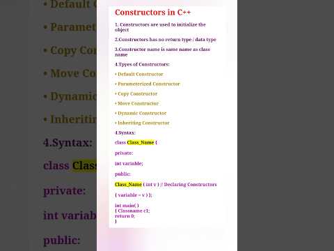 Constructors in c++ with definition, types and syntax #constructores #cpp #coding