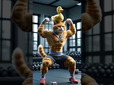Gym Trainer Cat vs. Naughty Duck: Poops & Runs Away!" 😂🏋️♂️🦆💩💨 #cartoon #catfunny #taily