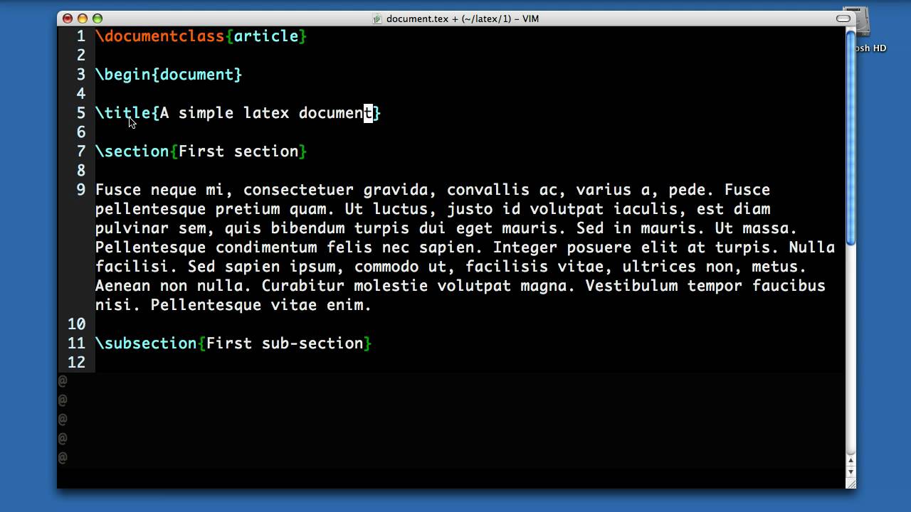 Creating a simple document in LaTeX