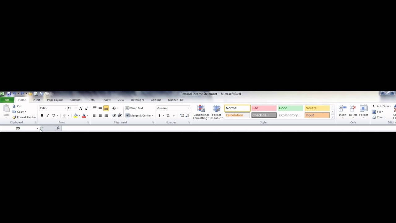 Microsoft Excel Personal Income Statement Part 2