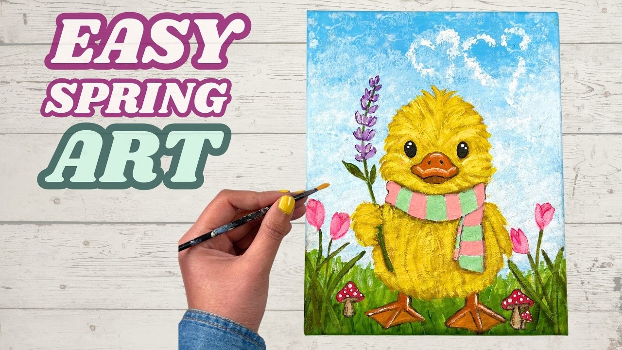 Ide Lukisan Musim Semi Anak Bebek yang Menggemaskan | Desain Bunga Tulip, Lavender & Jamur