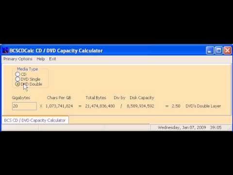 Arch Brooks - BCS CD / DVD Capacity Calculator