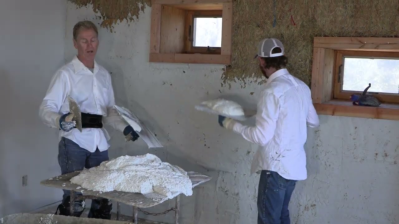 Straw Bale Plastering with Lime plaster. Yes it’s breathable thus flexible,too.