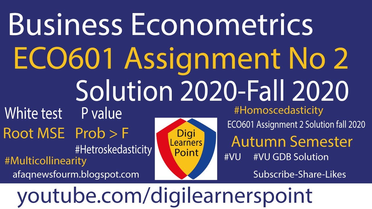 ECO601 Assignment No 2 solution 2020-Semester Fall 2020-VU-Business Econometrics