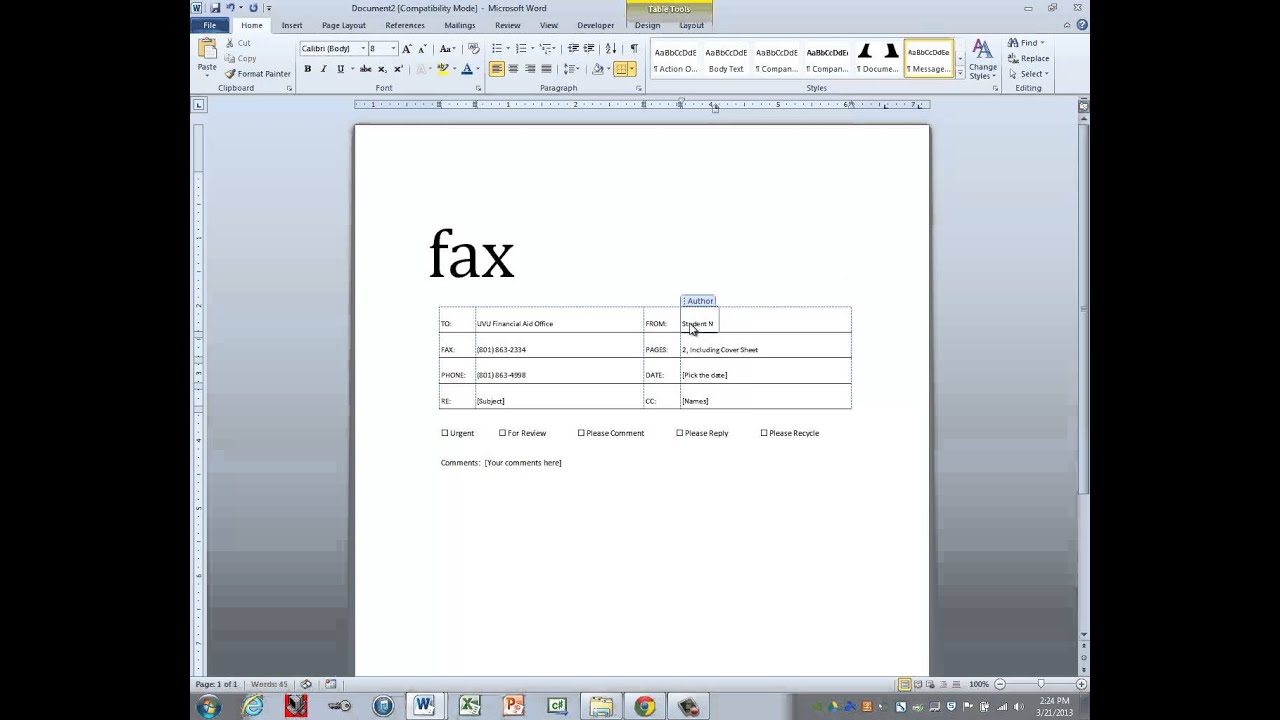 FAX Coversheet Template