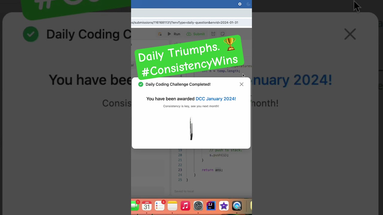 Coding success daily! 🌟 #Consistency #AchievementUnlocked #leetcode #leetcodedailychallenge