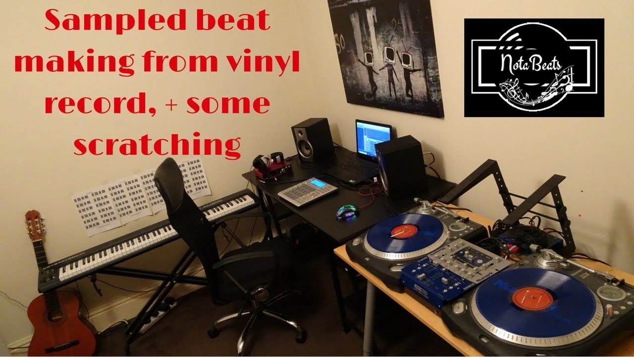 Sampled beat making from vinyl record MPC Studio