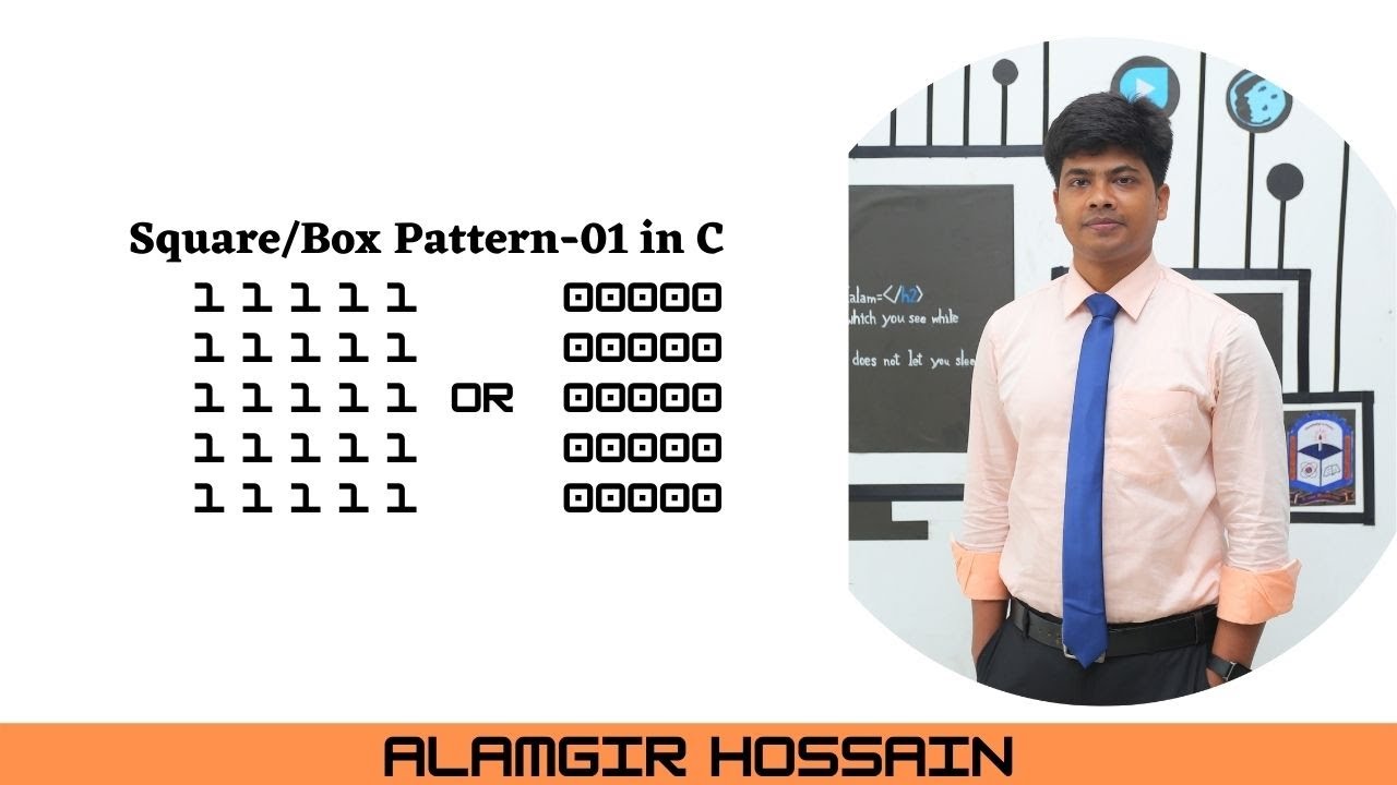 Code for Love 35, Square or box pattern printing-1 in C programming